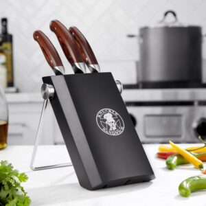 Ergo Chef Guy Fieri Knuckle Sandwich 4pc Knife Block Set Chef knife, Serrated Utility Knife, Paring Knife and Knife Block Premium Stainless Steel Blades with Ergonomic Pakkawood Handles