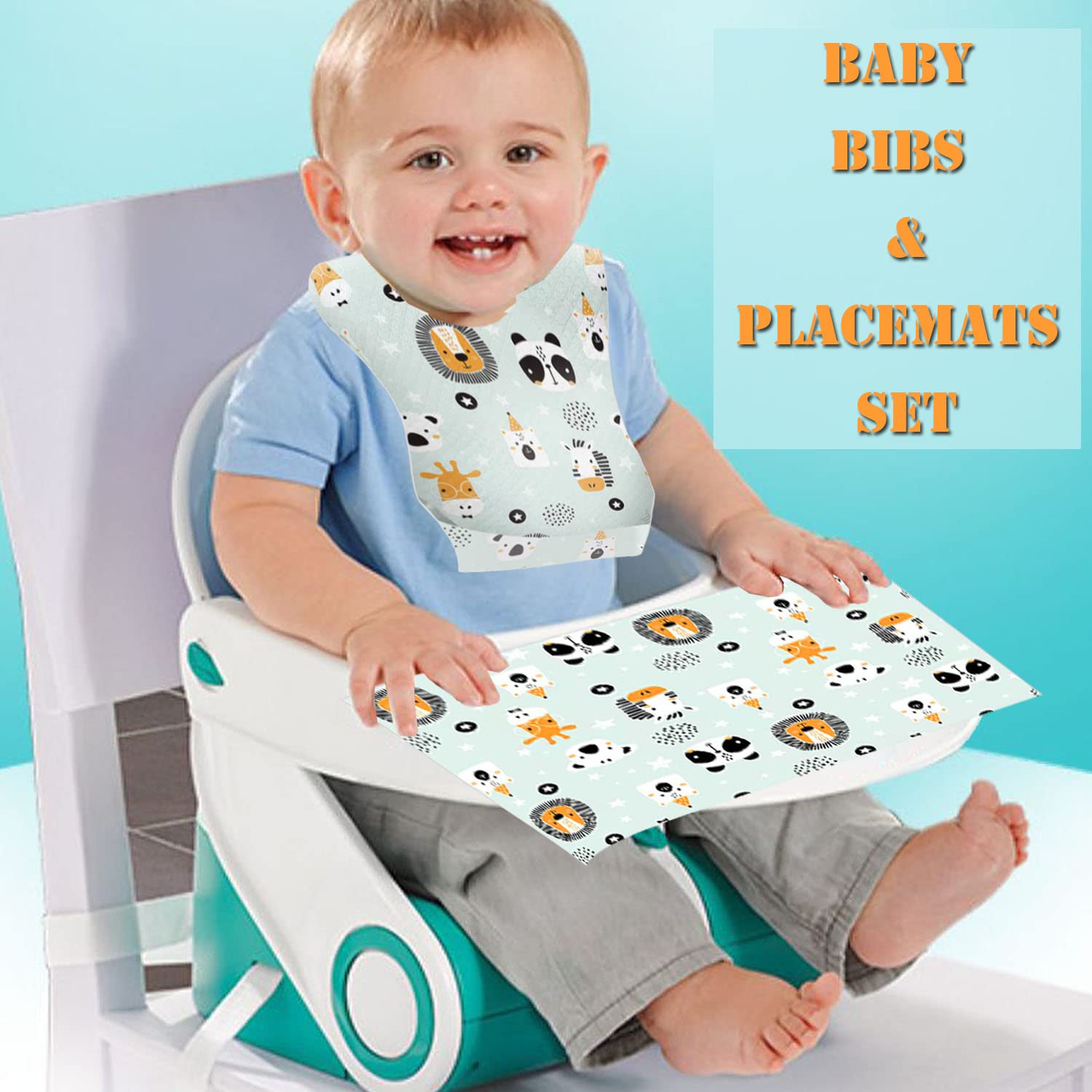 CNYMANY 40 pcs Disposable Bibs and Placemats for Baby, Leak Proof Travel Feeding Bibs and Place Mats for Infants Toddlers for Traveling and Outdoor Use