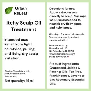 Urban ReLeaf Itchy Scalp Oil Treatment ! Braids, Wigs, Weaves, Tight Hairstyles & Itchy Skin Relief, Shaved Bald Head, Quickly Soothe Irritation, Natural Herbal Remedy, Made Fresh in USA!