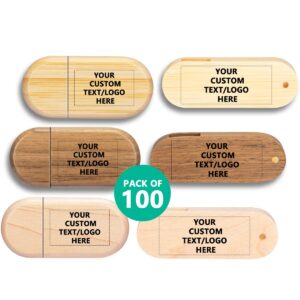 paintechz custom logo wood usb flash drives 100 pack, personalized text bulk - as corporate gifts and promotional giveaways - 512mb