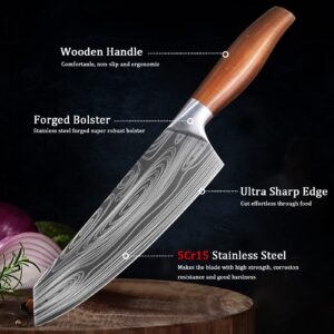 WXCOO 7 inch Laser Engraving Chef Knife, Professional Kitchen Chef’s Cooking Knife Sharp Asian Knives for Home & Restaurant, Stainless Steel Chinese Chef Knife with Wooden Ergonomic Handle