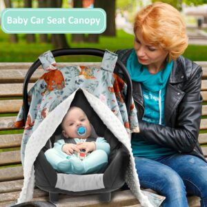 Baby Carseat Cover Boys & Girls, Peekaboo Opening Minky Carseat Canopy, Woodland Animals