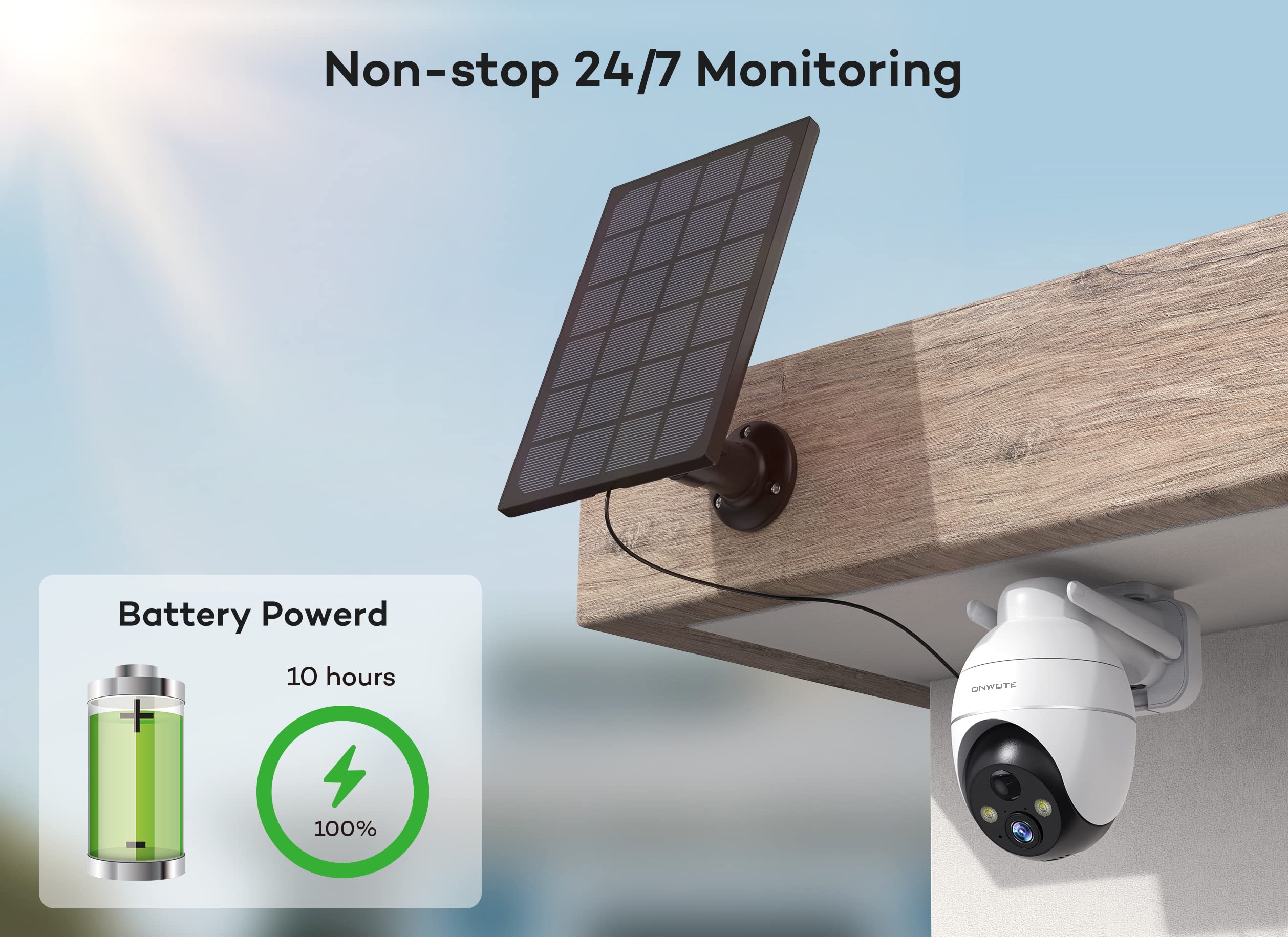 ONWOTE 5MP Super HD Wireless WiFi Security Camera Outdoor, Rechargeable Battery Solar Powered 360° Pan 120° Tilt, 2-Way-Talk, AI Detection Trigger Color Night Vision, 5 Megapixels, OW5