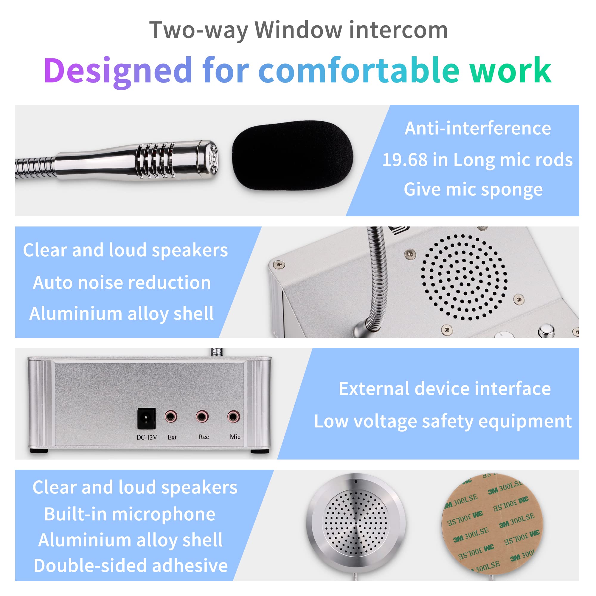 DESHUN Window intercom, Window Speakers, Dual-Way Window Counter intercom Microphone, for The Business/Bank/Office/Hospital/Station/Catering/Ticket Window to Provide Communication Solutions