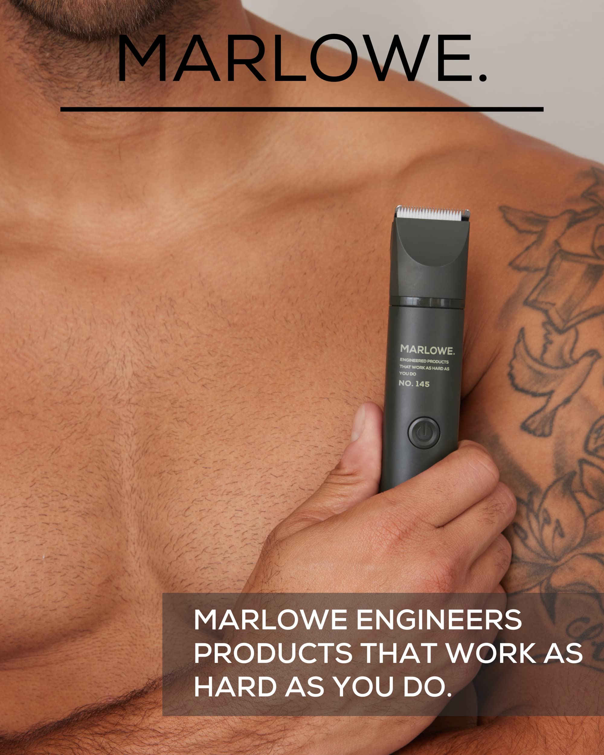 MARLOWE. No. 145 Body Hair Trimmer for Men, Forest Black, Lightweight Waterproof Personal Groomer, Ceramic Blades, Adjustable Comb Lengths & Rechargeable Battery for Head to Toe Male Grooming