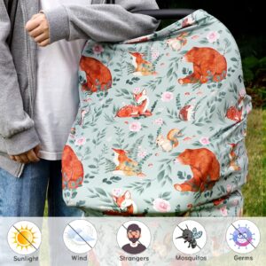 Baby Carseat Cover Boys & Girls, Peekaboo Opening Minky Carseat Canopy, Woodland Animals