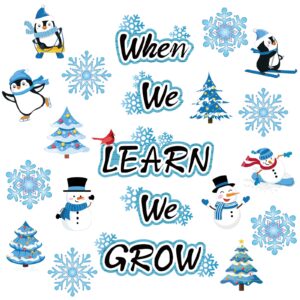 58 pcs winter cutouts classroom bulletin board decoration snowflake snowman penguin christmas tree cut outs when we learn we grow positive paper cut outs for kids classroom school office home nursery