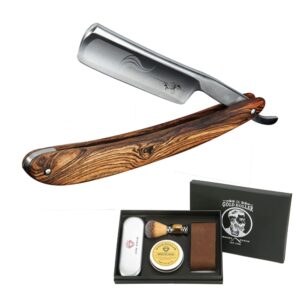 straight razor wooden handle shaving ready for men barber,straight edge razor kit professional shaving razor with leather strop brush shaving cream,barber approved