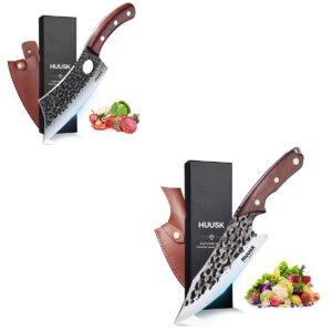 huusk viking knife with sheath bundle with cleaver knife for meat cutting boning knife outdoor cooking knife for kitchen deboning or camping bbq