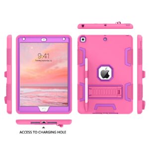 Telaso Compatible with iPad 9th Generation Case,iPad 8th Generation Case, iPad 7th Generation Case, iPad 10.2 2021/2020/2019 Case, 3 in 1 Heavy Duty Kickstand Case with Pen Holder, Pink Purple