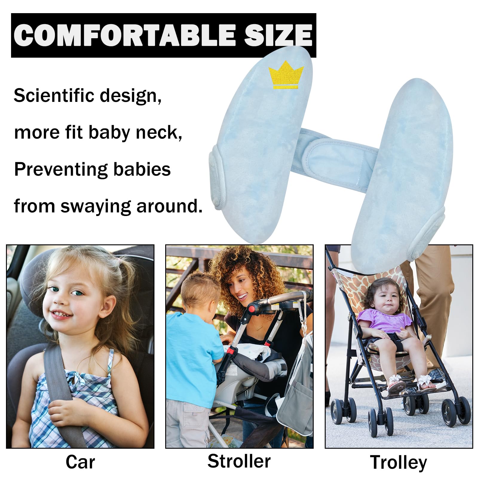 Baby Car Seat Head Neck Support, Toddler Adjustable Stroller Safety Insert, Banana U-Shape Travel Headrest Cushion