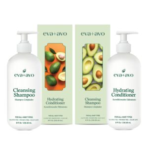 eva + avo shampoo and conditioner set – cleansing shampoo and hydrating conditioner with avocado oil and wild rosemary for all hair types – 8 fl oz