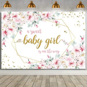 aibiin 7x5ft floral baby shower backdrop baby girl pink floral a sweet baby girl is on the way baby shower photo background baby girl baby shower decorations newborn banner supplies