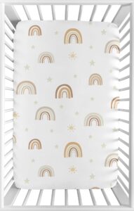 sweet jojo designs neutral boho rainbow girl boy unisex fitted mini crib sheet baby nursery portable crib pack and play mustard yellow pumpkin orange bohemian sunshine modern vintage beige gold tan