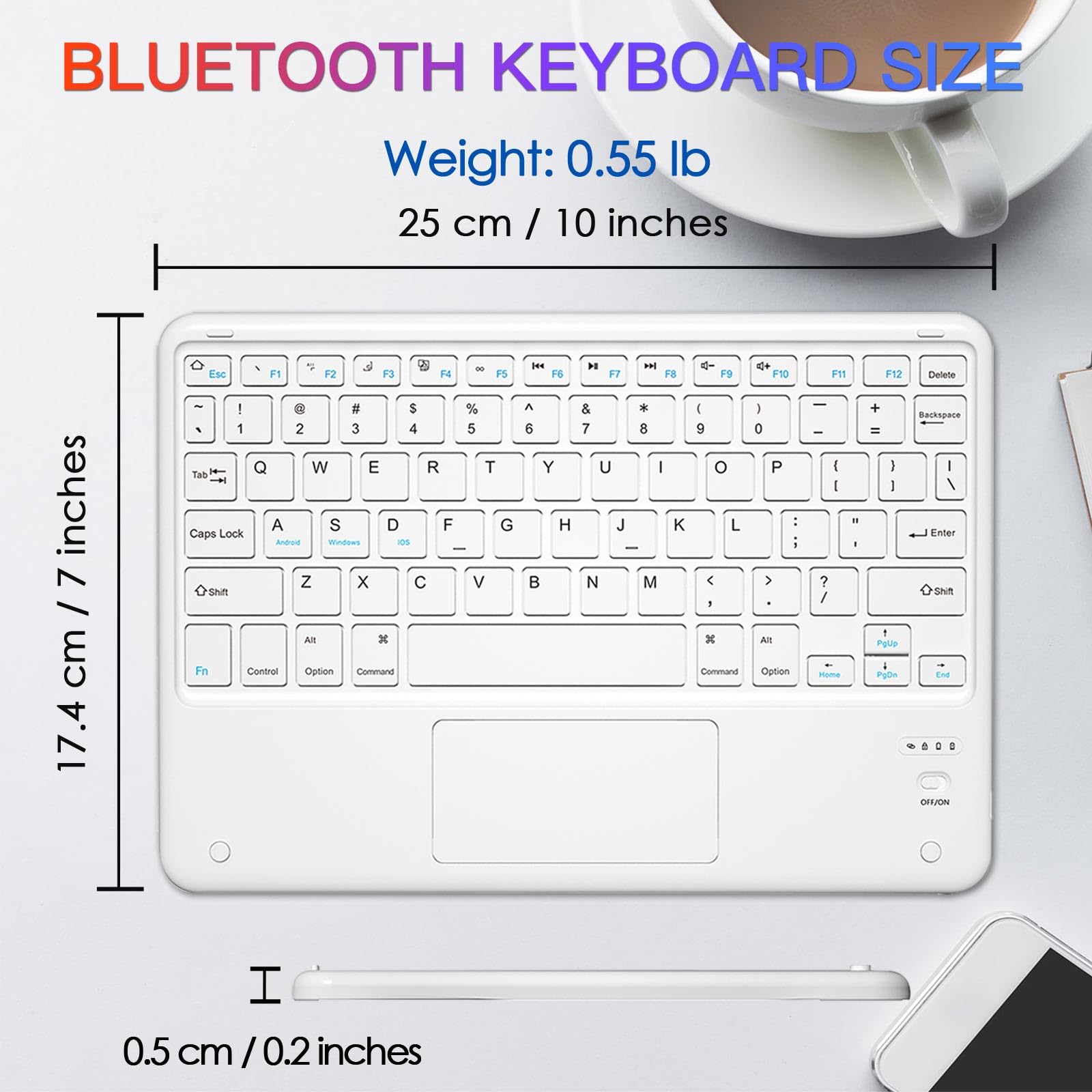 TOPIPRO Bluetooth Keyboard, Slim 7 Colors Backlit Wireless Bluetooth Keyboard with Touchpad Built in Rechargeable Battery for iOS Android Windows Tablets PC Smartphone