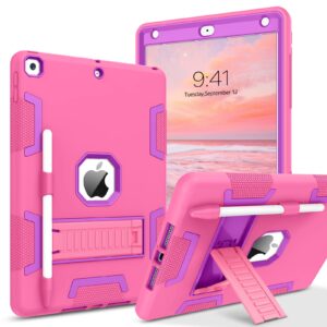 telaso compatible with ipad 9th generation case,ipad 8th generation case, ipad 7th generation case, ipad 10.2 2021/2020/2019 case, 3 in 1 heavy duty kickstand case with pen holder, pink purple