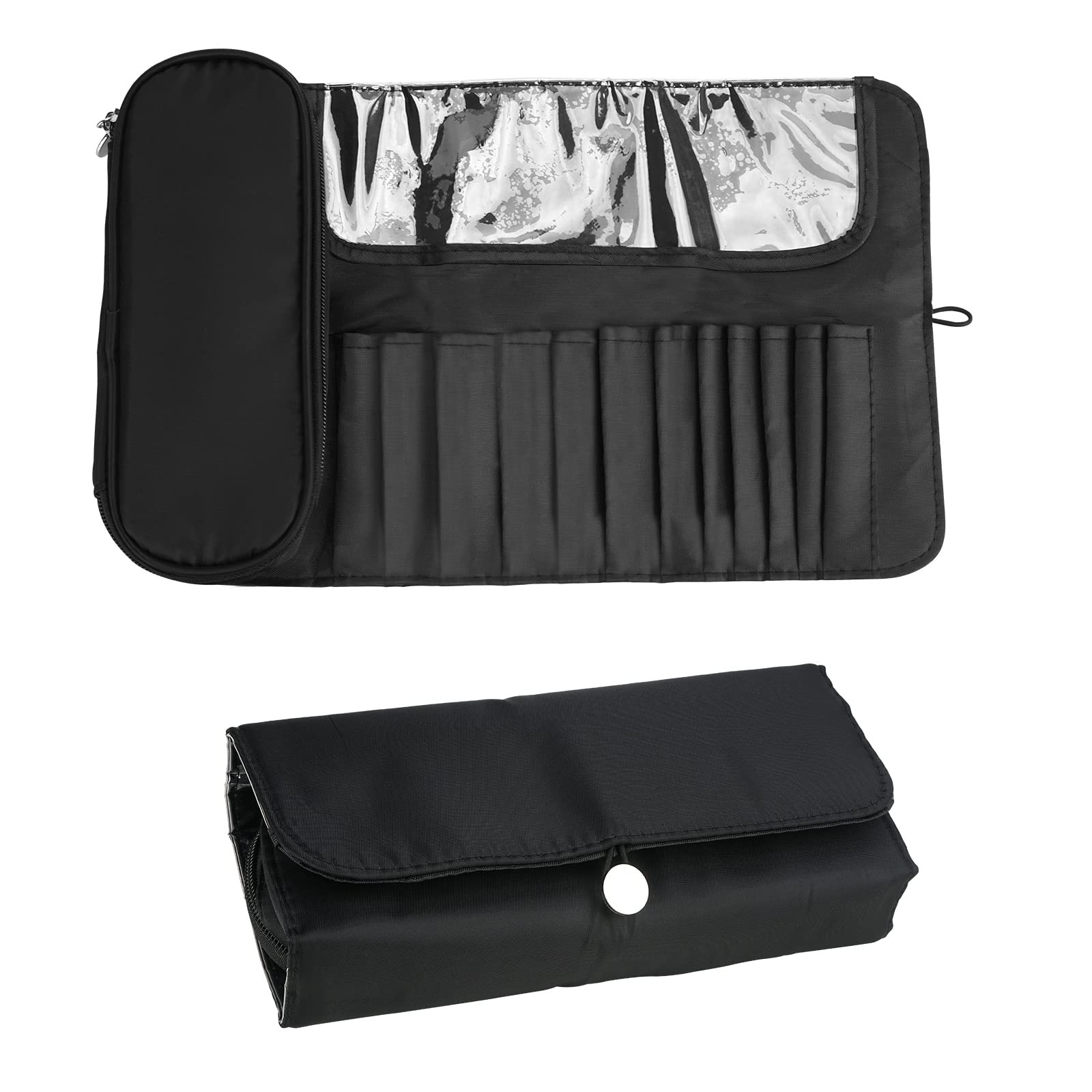 LUEXBOX Portable Folding Makeup Brush Bag, Multifunctional Cosmetics Rolling Storage Case Makeup Brush Holder for Travel, Makeup Brush Organizer Bag (Black)