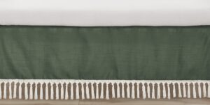 sweet jojo designs dark green boho chic girl boy unisex baby crib bed skirt nursery dust ruffle solid sage hunter ivory bohemian gender neutral linen macrame modern farmhouse designer minimalist tuft