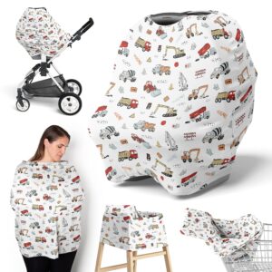 sweet jojo designs red and blue construction truck boy infant baby car seat cover nursing breastfeeding shopping cart stroller canopy - grey yellow orange brown black and white transportation