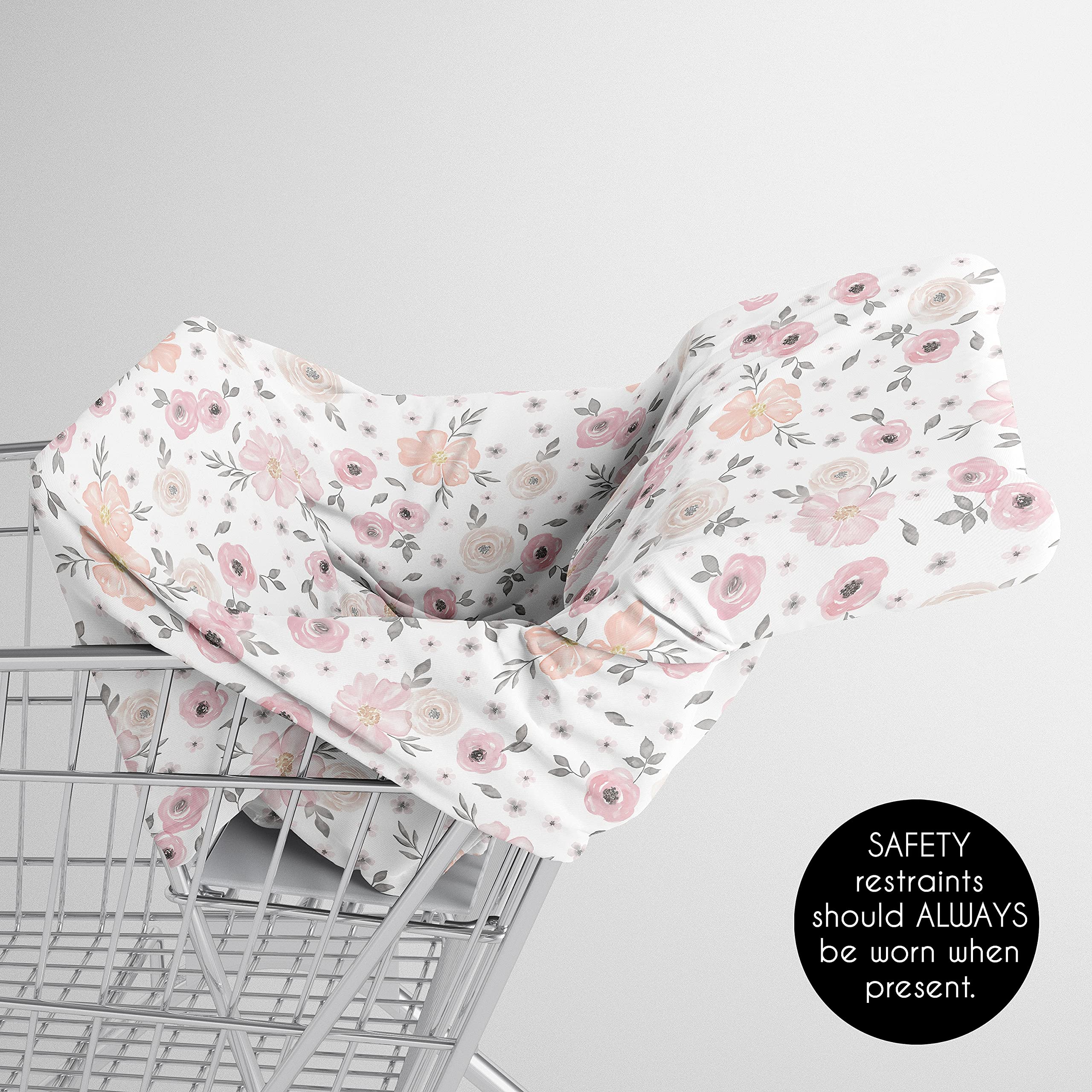 Sweet Jojo Designs Pink Watercolor Floral Girl Infant Baby Car Seat Cover Nursing Breastfeeding Shopping Cart Stroller Canopy - Pink Grey and White Boho Bohemian Shabby Chic Rose Flower Farmhouse