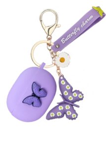 cute case for new beats studio buds + 2021/2023 with butterfly keychain,kawaii silicone beats studio buds charging case cover wireless earbuds protective accesorries for women girls (purple)