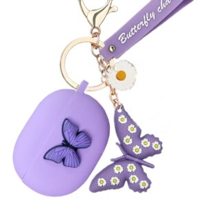 Cute Case for New Beats Studio Buds + 2021/2023 with Butterfly Keychain,Kawaii Silicone Beats Studio Buds Charging Case Cover Wireless Earbuds Protective Accesorries for Women Girls (Purple)