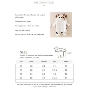 Tempura Baby Girls Boys Winter Plush Jumpsuit Long Sleeve Cartoon Cow Print Zipper Hooded Romper (Beige, 6-12 Months)