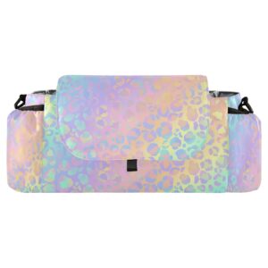 boenle rainbow leopard universal baby stroller organizer with two insulated cup holders detachable zipper bag,large capacity for baby accessories