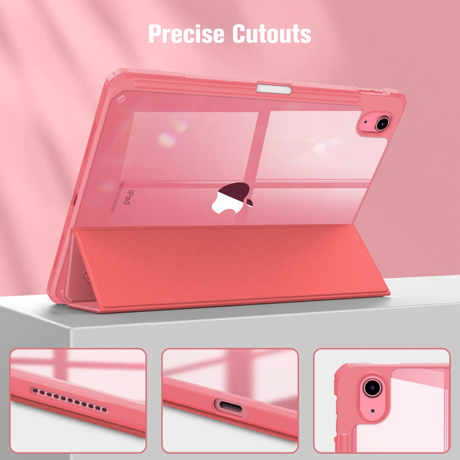 Fintie Hybrid Slim Case for iPad 10th Generation 10.9 Inch Tablet (2022 Model) - [Built-in Pencil Holder] Shockproof Cover with Clear Transparent Back Shell, Auto Wake/Sleep, Pink