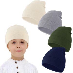 satinior 4 pieces kids winter beanies boys girls beanie cap warm knitted winter hats cozy stretch knit beanies(versatile colors)