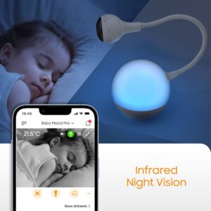 CHILLAX BabyMood Pro - 2 in 1 Baby Monitor with Camera and Audio with Remote Pan, Lights & Lullaby for Toddler & Infant - Full HD 360° Gooseneck Baby Camera for Nursery - Phone App & Tablet Access