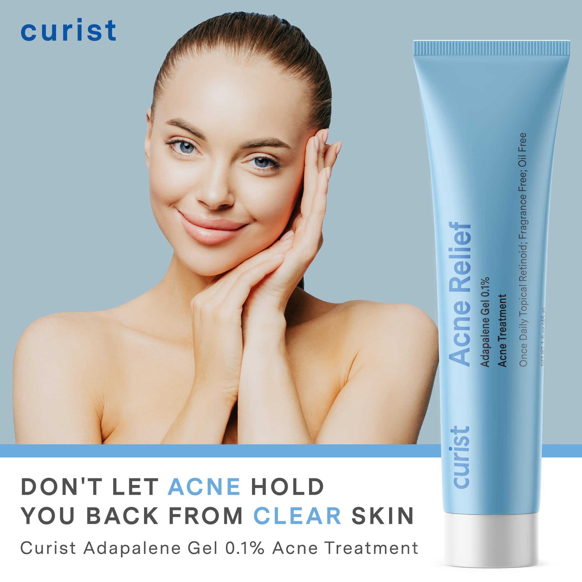 Curist Adapalene 0.1% Acne Free Gel (45gr 1.6oz 90 Day Supply - XL Tube) - Topical Retinoid Acne Medicine - Stop Acne Whiteheads Blackheads & Clogged Pores - Adapalene Retinoid Acne Treatment For Face