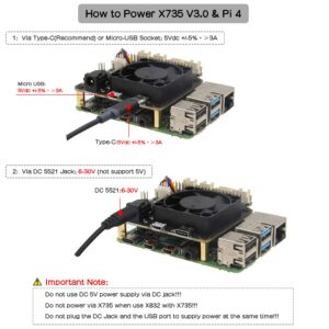 Geekworm Raspberry Pi 4B/3B+/3B X735 V3.0 DC 6V-30V Width Voltage Input Power Management Board + DC 12V 5A 60W Power Adapter Compatible with Raspberry Pi 4 Model B