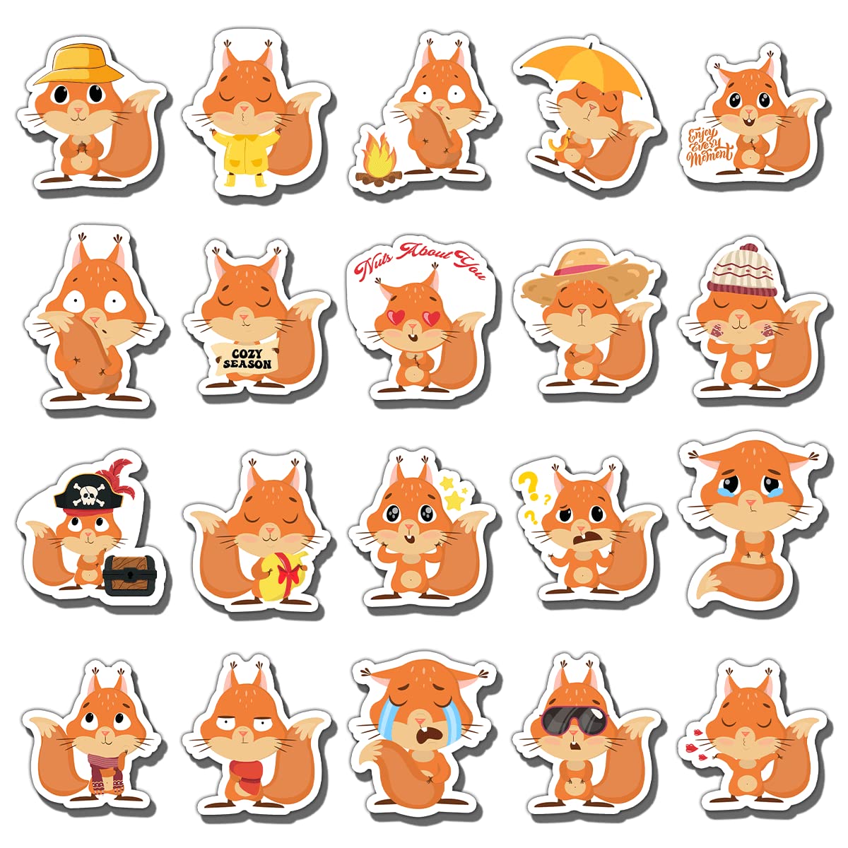 GOLEEX 20 Pack Pcs Squirrel Sticker Cute Animal Waterproof Vinyl Stickers Decals Item for Adults Kids Boys Journaling Diary Water Bottle Phone Computer Accessories Birthday Gifts