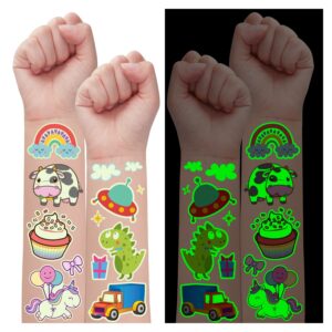 partywind 260 mixed styles glow temporary tattoos for kids, mermaid/dinosaur/pirate tattoo stickers for boys and girls, birthday party supplies favors (20 sheets)