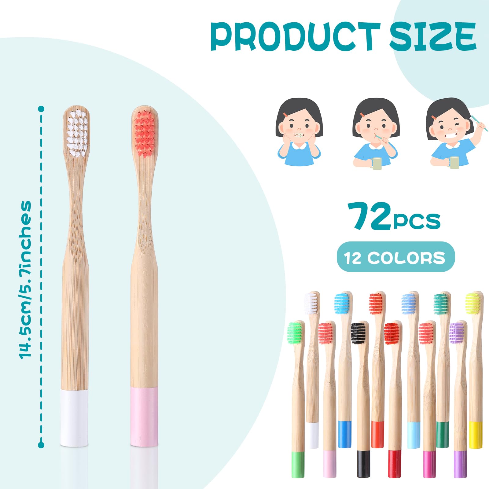 Purpeak 24 Pcs Kids Bamboo Toothbrushes Soft Bristle Toddler Toothbrush BPA Free Wooden Travel Toothbrushes for Kids Children Home Travel School, 5.7 Inches, Individually Wrapped