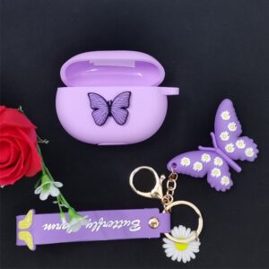 Cute Case for New Beats Studio Buds + 2021/2023 with Butterfly Keychain,Kawaii Silicone Beats Studio Buds Charging Case Cover Wireless Earbuds Protective Accesorries for Women Girls (Purple)