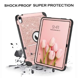 YINLAI Case for iPad 10th Generation, iPad Case 10th Generation 2022 10.9-Inch Kid Girl Women Slim Stand Glitter Bling Shockproof Protective Cover for iPad 10th Gen A2696/A2757/A2777, Rose Gold/Pink