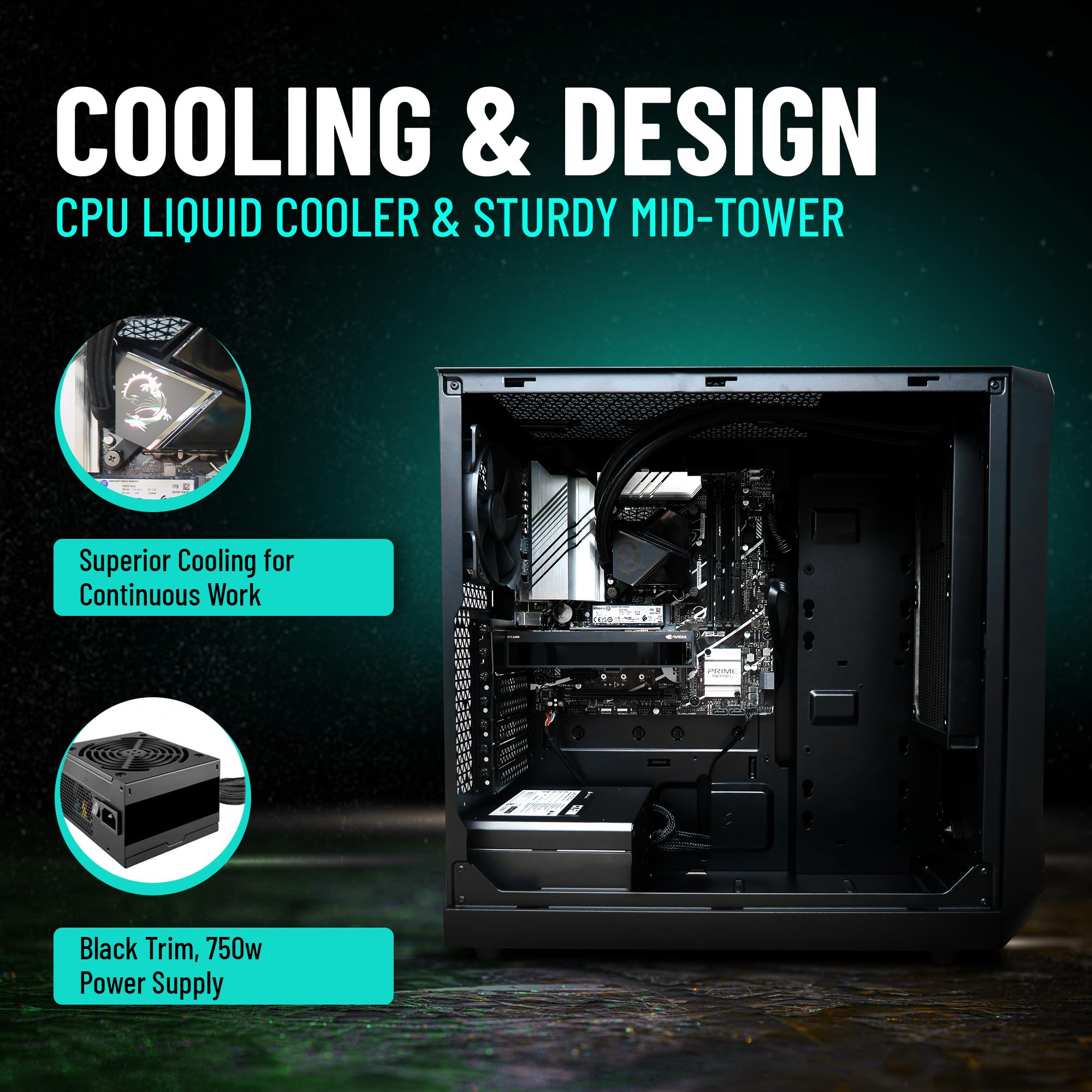 CPU Solutions Express HD Video Editing PC, CEV-8832-A4-8K, 4K, HD Video Editing Workstation - Ryzen 7950X, 5.7Ghz 16-Core, 64GB DDR5 RAM, 2TB NVMe SSD, Quadro RTX A4000, Windows 11 Pro PC Tower