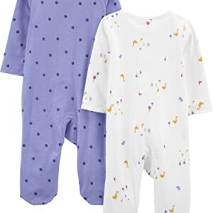 Simple Joys by Carter's Baby Girls' Cotton Sleep and Play, Pack of 2, Purple Polka Dot/White Ducks, 0-3 Months