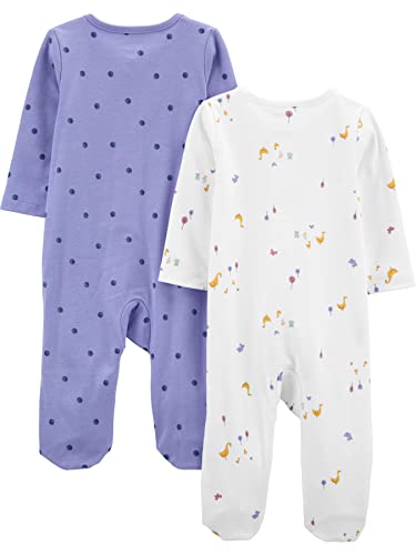 Simple Joys by Carter's Baby Girls' Cotton Sleep and Play, Pack of 2, Purple Polka Dot/White Ducks, 0-3 Months