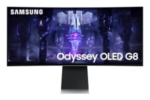 samsung 34" odyssey g85sb series qd-oled ultra wqhd curved gaming monitor, 175hz, 0.03ms, displayhdr true black 400, amd freesync premium pro, advanced game streaming, ls34bg850snxza, 2023