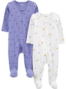 simple joys by carter's baby girls' cotton sleep and play, pack of 2, purple polka dot/white ducks, 0-3 months