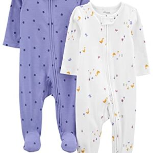 Simple Joys by Carter's Baby Girls' Cotton Sleep and Play, Pack of 2, Purple Polka Dot/White Ducks, 0-3 Months