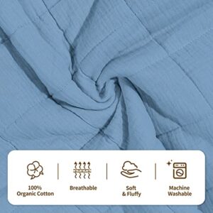 TWINOR Baby Muslin Quilt Blanket，Warm and Lightweight Crib Quilt Neutral Comforter for Newborn and Toddler Boys Girls (Baby Blue)