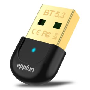 eppfun usb bluetooth adapter for pc laptop desktop, bluetooth 5.3 dongle receiver, wireless audio adapter, support windows11/10/8.1, compatible with mouse keyboard headphones/headsets printers