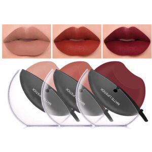 dageda 3 colors matte lipstick set, matte velvet lipstick lip shape lazy lipstick, long lasting high pigmented non-stick cup lip gloss, waterproof easy to color lipstick lazy lip makeup（color c