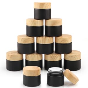 bosmiow 12 pcs black frosted glass jar 10g cosmetic cream jar empty refillable sample jars travel makeup container pot jar for cosmetic, lotion, cream