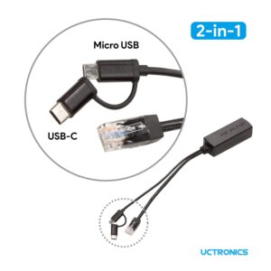 UCTRONICS Gigabit PoE Splitter 5V 3A, 2-in-1 PoE to USB C/Micro USB Adapter, IEEE 802.3af/at Compliant 10/100/1000Mbps for Raspberry Pi 3/4, Security IP Cameras and More