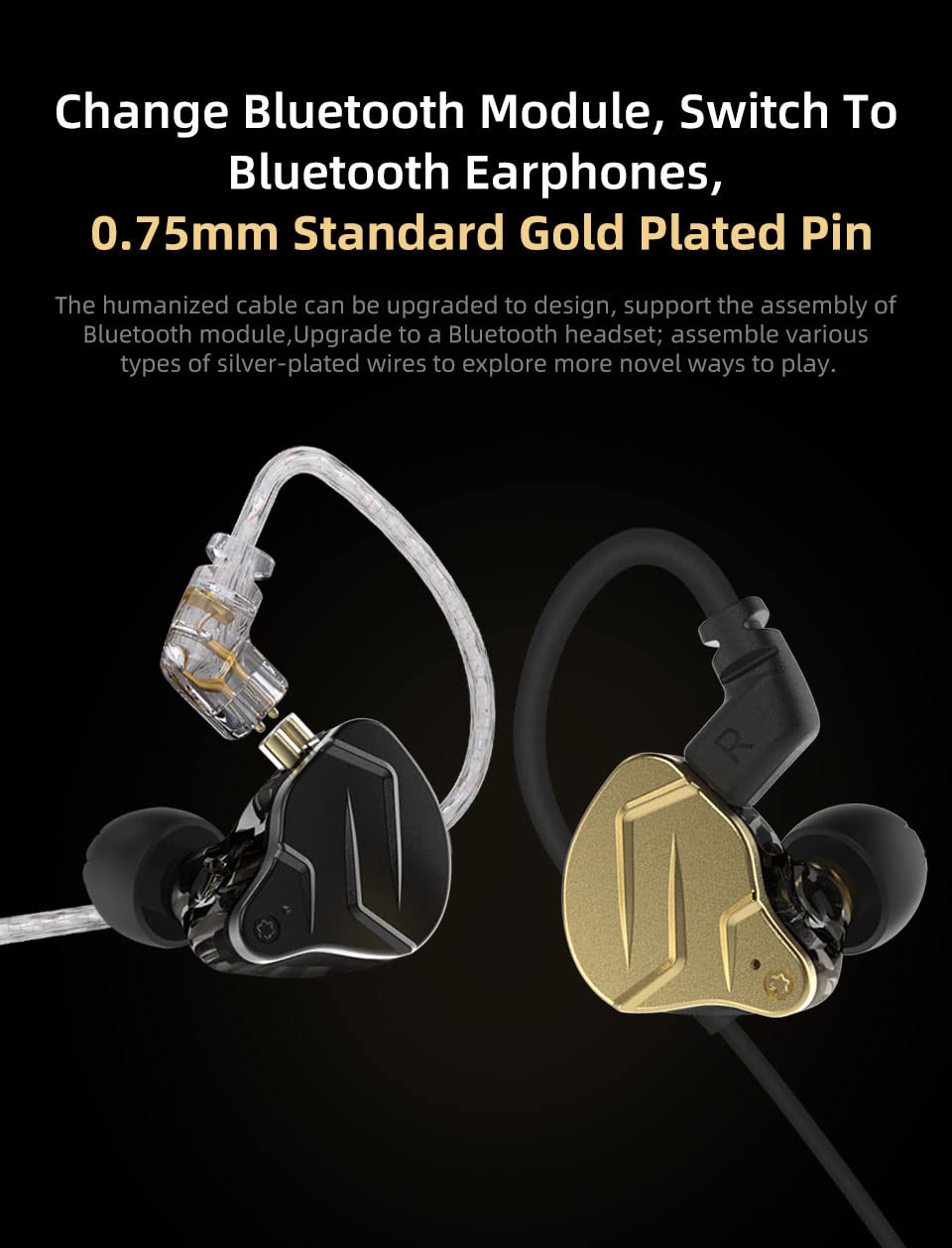 keephifi KZ ZSN Pro X Wired Ear Buds with Microphone,1BA+1DD Hybrid IEM Earphones Earbuds Punchy Bass,Comfortable Wearing, Detachable Cable for Audiophiles Musicians Singers Drummers(Gold,with Mic)